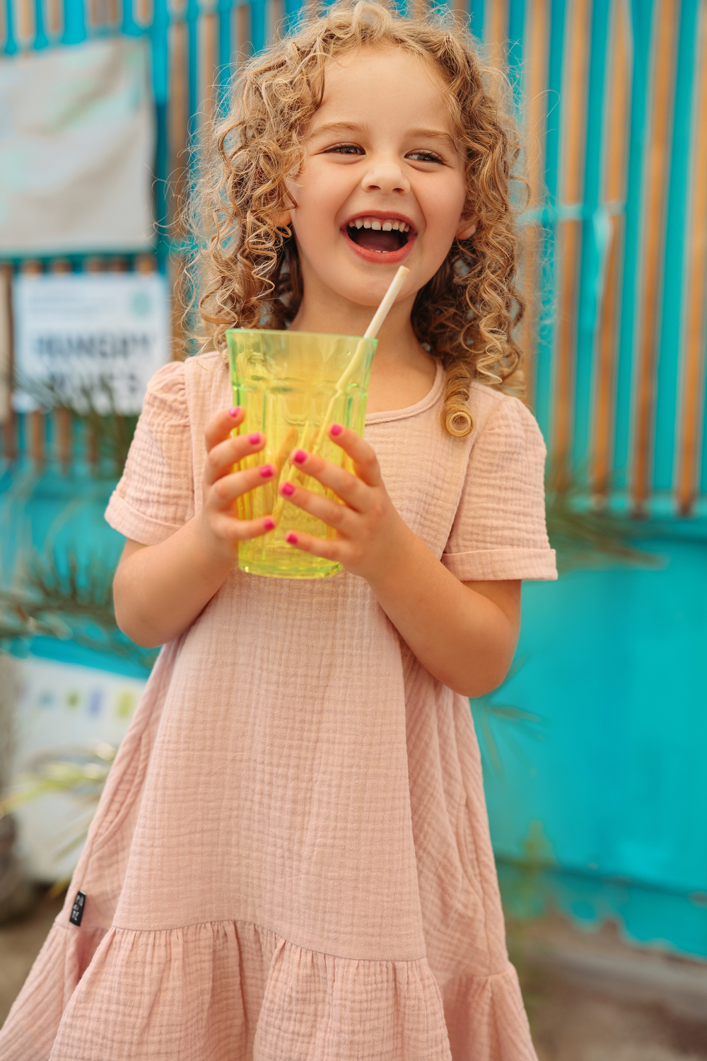 001-23 DRESS WH FURBELOW / LIGHT PINK - GOTS